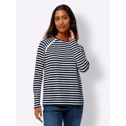 Langarmshirt Heine "Langarm-Shirt", Damen, Gr. 36, bunt (marine, ecru, gestreift), 63% Polyester, 33% Viskose, 4% Elasthan, gemustert, gestreift, mehrfarbig, Rundhals, Shirts Langarmshirt