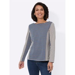 Langarmshirt Casual Looks "Shirt", Damen, Gr. 36, blau (jeansblau, elfenbein, geringelt), 100% Baumwolle, gemustert, gestreift, mehrfarbig, U-Boot-Ausschnitt, Shirts Langarmshirt