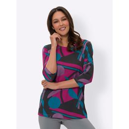 Longshirt Classic Basics "Longshirt", Damen, Gr. 42, pink (schwarz, magenta, bedruckt), 100% Baumwolle, gemustert, mehrfarbig, Rundhals, Shirts Longshirt