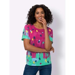Kurzarmshirt Classic Basics "Kurzarm-Shirt", Damen, Gr. 38, rosa (pink, aqua, bedruckt), 100% Baumwolle, gemustert, mehrfarbig, Rundhals, Shirts