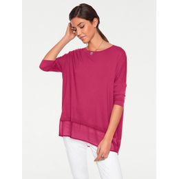 Oversize-Shirt Heine "Oversized Shirt", Damen, Gr. 44/46, pink, 95% Viskose, 5% Elasthan, Chiffon:100% Polyester, unifarben, Rundhals, Shirts
