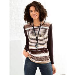 Langarmshirt Casual Looks "Shirt", Damen, Gr. 50, braun (mokka, gestreift), 50% Baumwolle, 50% Modal, bedruckt, gemustert, gestreift, mehrfarbig, Rundhals, Shirts Langarmshirt