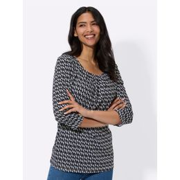 3/4-Arm-Shirt Classic Basics "3/4-Arm-Shirt", Damen, Gr. 38, schwarz-wei&szlig; (schwarz, wei&szlig;, bedruckt), 100% Baumwolle, gemustert, mehrfarbig, Rundhals, Shirts 3/4-Arm-Shirt
