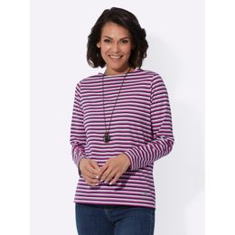 Langarmshirt Casual Looks "Shirt", Damen, Gr. 54, blau (magenta, marine, geringelt), 100% Baumwolle, gemustert, gestreift, mehrfarbig, U-Boot-Ausschnitt, Shirts Langarmshirt