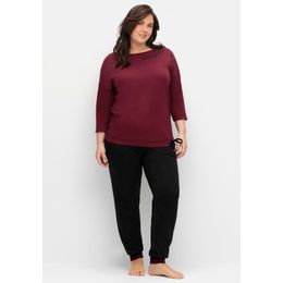 Langarmshirt sheego "Langarmshirt", Damen, Gr. 44/46, rot (weinrot), 50% Baumwolle, 50% Modal, meliert, unifarben, Rundhals, Shirts Langarmshirt