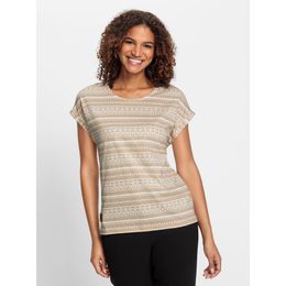 Print-Shirt Casual Looks "Print-Shirt", Damen, Gr. 38, beige (beige, ecru, bedruckt), 100% Baumwolle, gemustert, mehrfarbig, Rundhals, Shirts