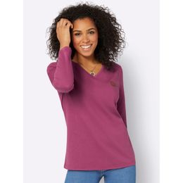 V-Shirt Casual Looks "Shirt", Damen, Gr. 42, lila (erika), 50% Baumwolle, 50% Modal, unifarben, V-Ausschnitt, Shirts