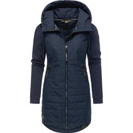 Steppmantel Ragwear "Lucinda Long", Damen, Gr. L (40), blau (navy), Obermaterial: 100% Polyester; Obermaterial &Auml;rmel: 100% Baumwolle; Futter: 100% Polyester; Wattierung: 100% Polyester, figurumspielend Po-bedeckend, hoch geschlossener Ausschnitt, &Auml;rmel ohne &Auml;rmelschlitz normaler Saum, M&auml;ntel Steppmantel, Mantel aus modernem Materialmix mit Kapuze