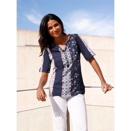 Kurzarmshirt Classic Basics "Kurzarm-Shirt", Damen, Gr. 38, bunt (marine, erdbeere, bedruckt), 100% Baumwolle, gebl&uuml;mt, gemustert, mehrfarbig, Rundhals, Shirts