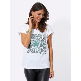 Rundhalsshirt Inspirationen "Shirt", Damen, Gr. 38, wei&szlig; (jade, wei&szlig;), 100% Baumwolle, gemustert, mehrfarbig, Rundhals, Shirts Rundhalsshirt