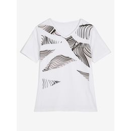 Trainingsshirt Catamaran "Sportshirt", Damen, Gr. 40/42, wei&szlig; (wei&szlig;, gemustert), 95% Baumwolle, 5% Elasthan, gemustert, mehrfarbig, V-Ausschnitt, Shirts