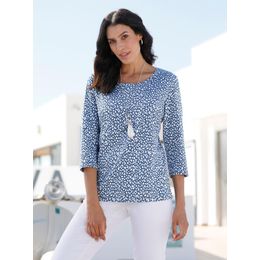 Print-Shirt Inspirationen "Shirt", Damen, Gr. 36, blau (wei&szlig;, jeansblau, bedruckt), 50% Baumwolle, 50% Modal, bedruckt, gemustert, mehrfarbig, Rundhals, Shirts