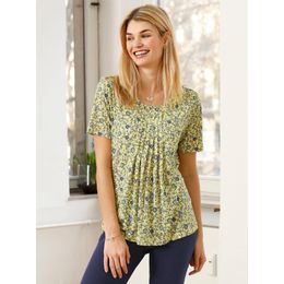 Print-Shirt Inspirationen "Shirt", Damen, Gr. 42, bunt (zitrone, jeansblau, bedruckt), 95% Polyester, 5% Elasthan, gebl&uuml;mt, gemustert, mehrfarbig, Rundhals, Shirts