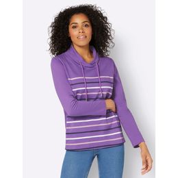Langarmshirt Casual Looks "Shirt", Damen, Gr. 42, lila (lila, geringelt), 100% Baumwolle, gemustert, gestreift, mehrfarbig, Shirts Langarmshirt