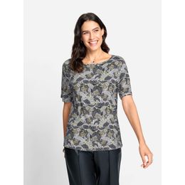 Print-Shirt Inspirationen "Shirt", Damen, Gr. 40, gr&uuml;n (khaki, lindgr&uuml;n, bedruckt), 95% Viskose, 5% Elasthan, bedruckt, gebl&uuml;mt, gemustert, mehrfarbig, U-Boot-Ausschnitt, Shirts