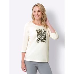 3/4-Arm-Shirt Classic Basics "3/4-Arm-Shirt", Damen, Gr. 42, beige (ecru, graphit, bedruckt), 100% Baumwolle, animal-print, gemustert, mehrfarbig, Rundhals, Shirts 3/4-Arm-Shirt