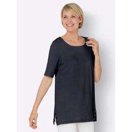 Kurzarmshirt Classic Basics "Kurzarm-Shirt", Damen, Gr. 40, blau (marine), 100% Baumwolle, unifarben, U-Boot-Ausschnitt, Shirts