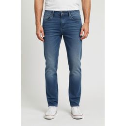 Jack & Jones Slim-fit-Jeans JACK & JONES "JJITIM JJORIGINAL AKM 004 / SQ 368 / SQ 031", Herren, Gr. 38, Länge 34, blau (blau denim), Denim/Jeans, Obermaterial: 76% Baumwolle, 22% Polyester, 2% Elasthan, Abriebeffekte, slim fit, Jeans Slim-fit-Jeans