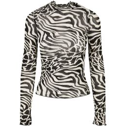 Langarmshirt Urban Classics "Urban Classics Damen Ladies AOP Mesh Turtleneck Longsleeve", M&auml;dchen, Gr. M, wei&szlig;, schwarz, 94% Polyamid, 6% Elasthan, bedruckt, slim fit, amerikanischer Ausschnitt, Shirts Langarmshirt