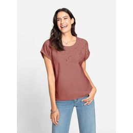 Rundhalsshirt Inspirationen "Shirt", Damen, Gr. 36, rot (rosenholz), 100% Baumwolle, unifarben, Rundhals, Shirts Rundhalsshirt