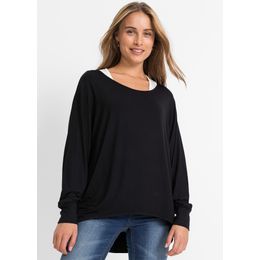 bonprix Longshirt mit Top aus Viskose-Mix, schwarz, Viskose