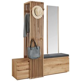 Linea Natura Garderobe, Eiche, Holz, Glas, Textil, Eiche, massiv, 157x195x51 cm, Garderobe, Garderoben-Sets & Serien, Garderoben-Sets