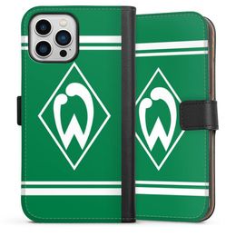 DeinDesign iPhone 13 Pro Max Handy Klapph&uuml;lle Handyh&uuml;lle aus Kunst Leder schwarz Flip Case Sv Werder Bremen Official Licensed Product Logo Sideflip mit langer 
