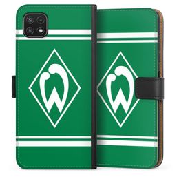 DeinDesign Galaxy A22 5G Handy Klapph&uuml;lle Handyh&uuml;lle aus Kunst Leder schwarz Flip Case Logo Sv Werder Bremen Official Licensed Product Sideflip mit langer Lasche