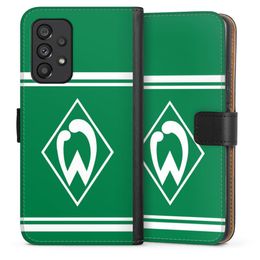 DeinDesign Galaxy A53 5G Handy Klapph&uuml;lle Handyh&uuml;lle aus Kunst Leder schwarz Flip Case Logo Sv Werder Bremen Official Licensed Product Sideflip mit langer Lasche