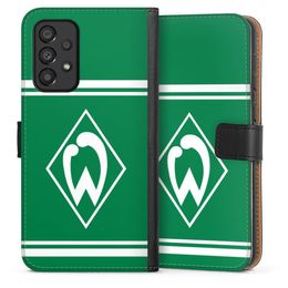 DeinDesign Galaxy A33 5G Handy Klapph&uuml;lle Handyh&uuml;lle aus Kunst Leder schwarz Flip Case Logo Sv Werder Bremen Official Licensed Product Sideflip mit langer Lasche
