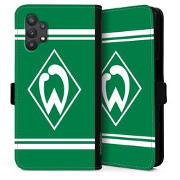 DeinDesign Galaxy A32 5G Handy Klapph&uuml;lle Handyh&uuml;lle aus Kunst Leder schwarz Flip Case Logo Sv Werder Bremen Official Licensed Product Sideflip mit langer Lasche