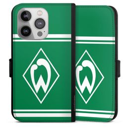 DeinDesign iPhone 14 Pro Handy Klapph&uuml;lle Handyh&uuml;lle aus Kunst Leder schwarz Flip Case Sv Werder Bremen Official Licensed Product Logo Sideflip mit langer Lasche