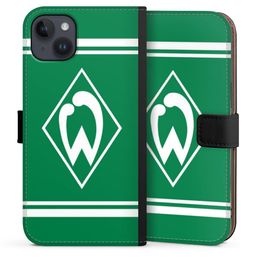 DeinDesign iPhone 14 Plus Handy Klapph&uuml;lle Handyh&uuml;lle aus Kunst Leder schwarz Flip Case Sv Werder Bremen Official Licensed Product Logo Sideflip mit langer 
