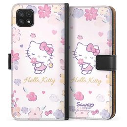 DeinDesign Galaxy A22 5G Handy Klapph&uuml;lle Handyh&uuml;lle aus Kunst Leder schwarz Flip Case Merchandise Hello Kitty Water Colour Sideflip mit langer Lasche