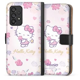 DeinDesign Galaxy A53 5G Handy Klapph&uuml;lle Handyh&uuml;lle aus Kunst Leder schwarz Flip Case Merchandise Hello Kitty Water Colour Sideflip mit langer Lasche