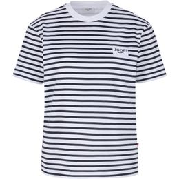 JOOP! Rundhalsshirt JOOP JEANS "Teele", Damen, Gr. L, blau (dunkelblau), Single Jersey, Obermaterial: 100% Baumwolle, gemustert, gestreift, mehrfarbig, Rundhals, abgesteppte Kante, Shirts Rundhalsshirt, mit Streifen