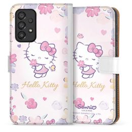 DeinDesign Galaxy A33 5G Handy Klapph&uuml;lle Handyh&uuml;lle aus Kunst Leder wei&szlig; Flip Case Merchandise Hello Kitty Water Colour Sideflip mit Lasche