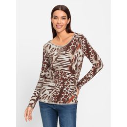 Rundhalsshirt Heine "Druck-Shirt", Damen, Gr. 34, beige (beige, orange), 100% Baumwolle, animal-print, gemustert, mehrfarbig, Rundhals, Shirts Rundhalsshirt