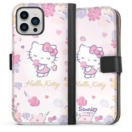 DeinDesign iPhone 13 Pro Max Handy Klapph&uuml;lle Handyh&uuml;lle aus Kunst Leder schwarz Flip Case Water Colour Hello Kitty Merchandise Sideflip mit langer Lasche
