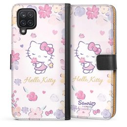 DeinDesign Galaxy A12 Handy Klapph&uuml;lle Handyh&uuml;lle aus Kunst Leder schwarz Flip Case Water Colour Hello Kitty Merchandise Sideflip mit langer Lasche