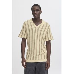 Poloshirt Blend "BHAMOS", Herren, Gr. M, beige (bleached sand), Web, 100% Baumwolle, gestreift, normal normal, V-Ausschnitt, eingefasste Kante, Shirts, L&auml;ssiges Poloshirt