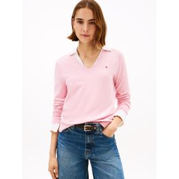 V-Ausschnitt-Pullover Tommy Hilfiger "CO JERSEY STITCH V-NK SWEATER mit V-Ausschnitt und Ripp", Damen, Gr. XXXL(46), pink, Feinstrick, Obermaterial: 67% Baumwolle, 33% Polyamid, unifarben, Basic, regular fit h&uuml;ftlang, V-Ausschnitt, eingesetzt Rippstrickb&uuml;ndchen, Pullover