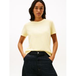Kurzarmshirt Tommy Hilfiger "REG CORP LOGO C-NK mit Logoschriftzug und Stickerei", Damen, Gr. M (38), zesty gelb, Jersey, Obermaterial: 100% Baumwolle, bedruckt, normal h&uuml;ftlang, Rundhals, eingesetzt abgesteppte Kante, Shirts