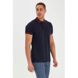 Poloshirt Blend "BHRalf", Herren, Gr. M, blau (schwarz navy blau), Web, 100% Baumwolle, unifarben, regular fit, V-Ausschnitt, Rippb&uuml;ndchen, Shirts, Polo mit farblich abgesetztem Kragen