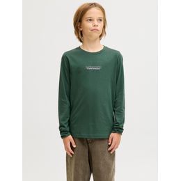 Jack & Jones Langarmshirt JACK & JONES JUNIOR "JORBLEECKER MINIMAL TEE LS CREW NE JNR", Jungen, Gr. 176, sycamore, Single Jersey, Obermaterial: 100% Baumwolle, bedruckt, normal, Rundhals, gerader Abschluss, Shirts Langarmshirt