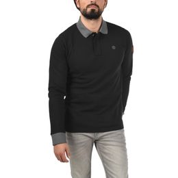 Langarm-Poloshirt Blend "BHRalle", Herren, Gr. S, schwarz, Web, 100% Baumwolle, unifarben, regular fit, V-Ausschnitt, Rippbündchen, Shirts, Longsleeve mit verlängerter Rückenpartie