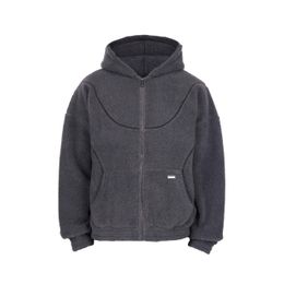 Sweatjacke DROPSIZE "Dropsize WAVY TEDDY ZIP HOODIE", Herren, Gr. L, steel grau, 100% Polyester, unifarben, Sweatjacken Sweatjacke