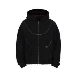 Sweatjacke DROPSIZE "Dropsize WAVY TEDDY ZIP HOODIE", Herren, Gr. L, schwarz, 100% Polyester, unifarben, Sweatjacken