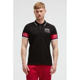 Poloshirt CAMP DAVID, Herren, Gr. L, schwarz, Material: 97% Baumwolle, 3% Elasthan, bedruckt, regular fit normal, eingesetzt B&uuml;ndchen, Shirts, mit Baumwolle