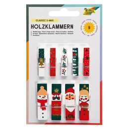 folia PAPER Holzklammern "Xmas II" in Grün/ Rot/ Weiß - 9 Stück - 29% | Kinder-kreativspielzeug